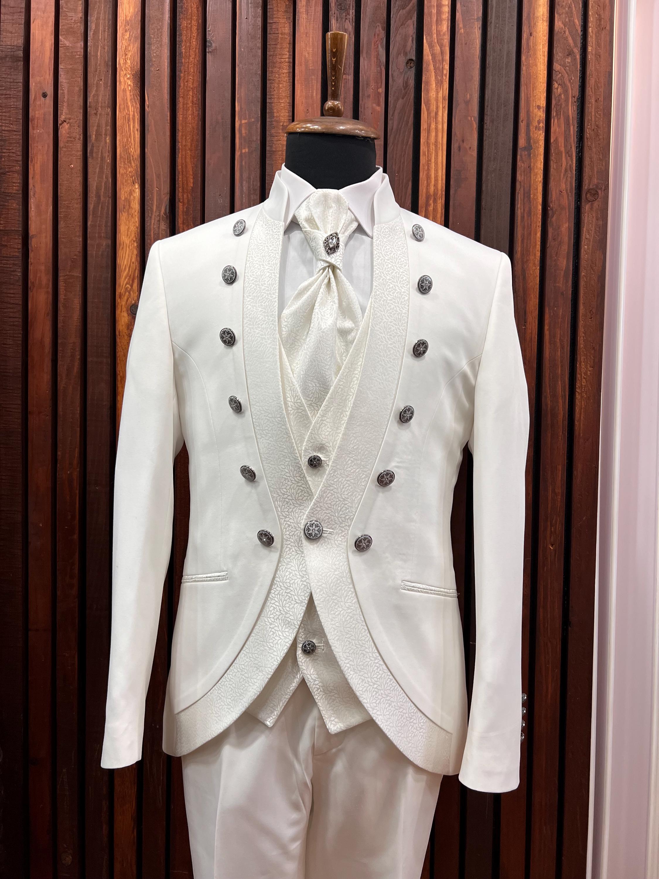 Mens off White Tuxedo Mandarin Collar | Weddings and Special Occasions ...