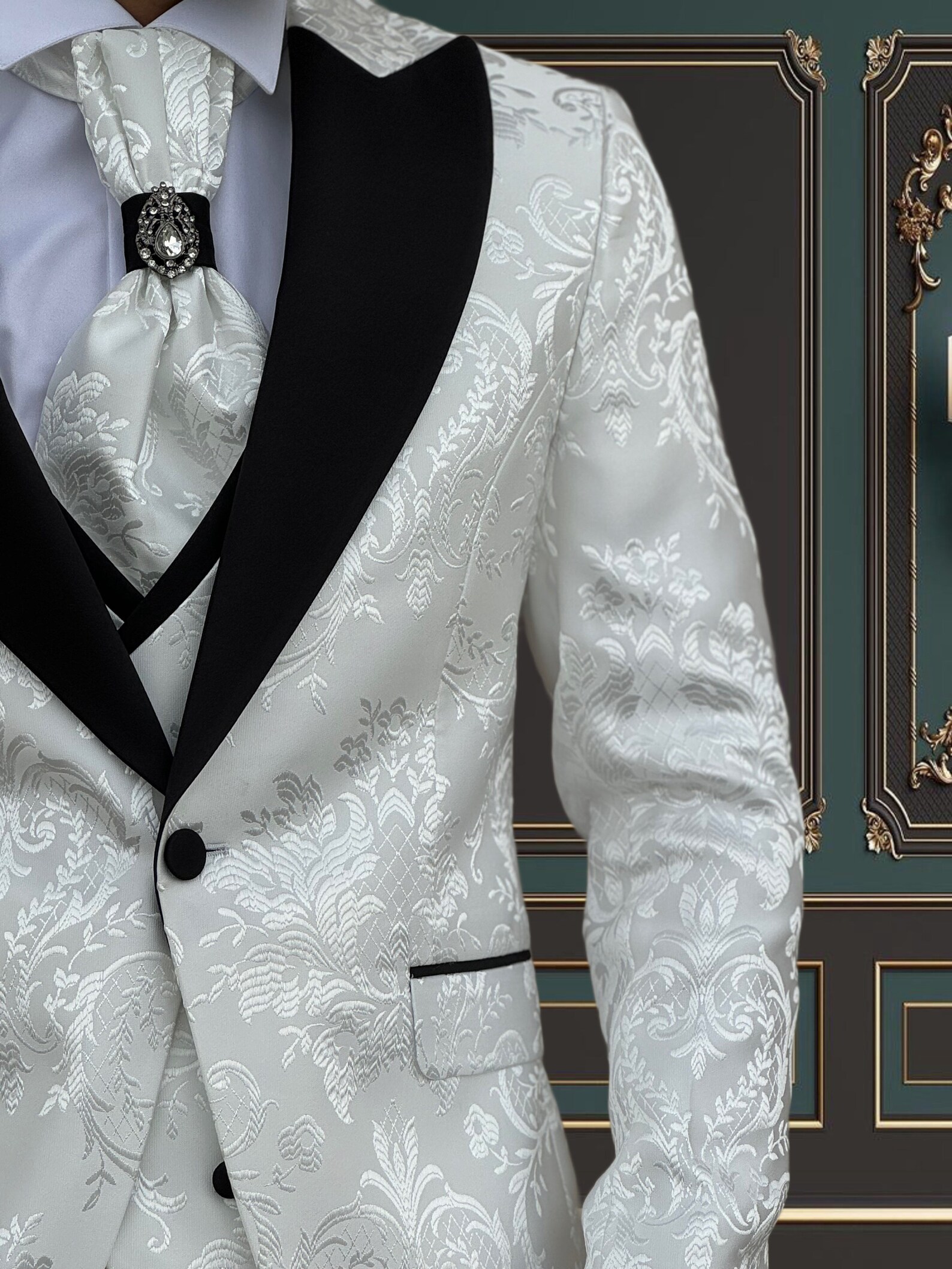 Mens Slim Fit White Floral Tuxedo Peak Lapel | Weddings and Special Occasions Tuxedo - Etsy