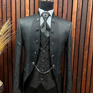 Mens Slim Fit Black Tuxedo Mandarin Collar | Weddings and Special ...