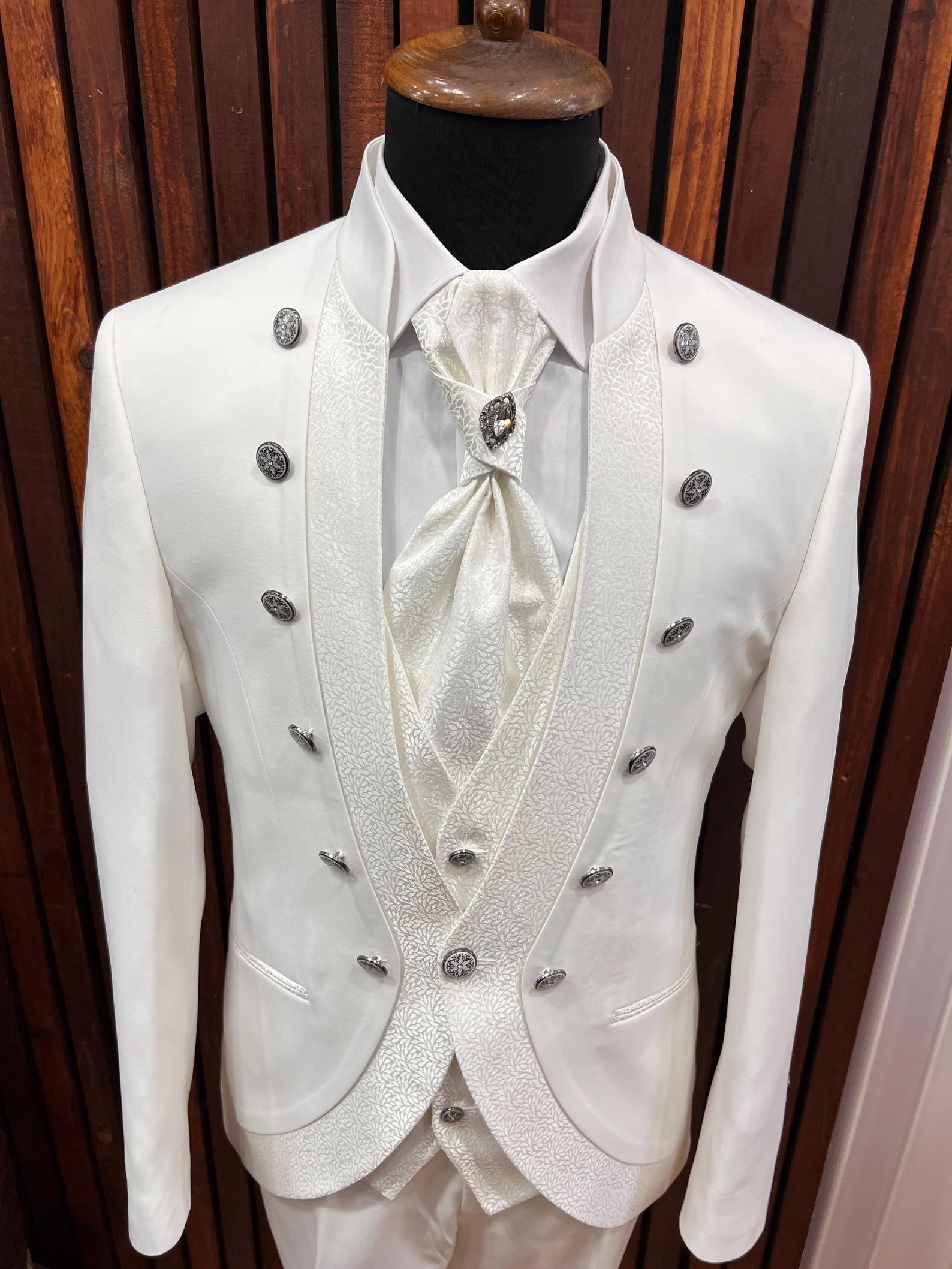 Mens off White Tuxedo Mandarin Collar | Weddings and Special Occasions ...