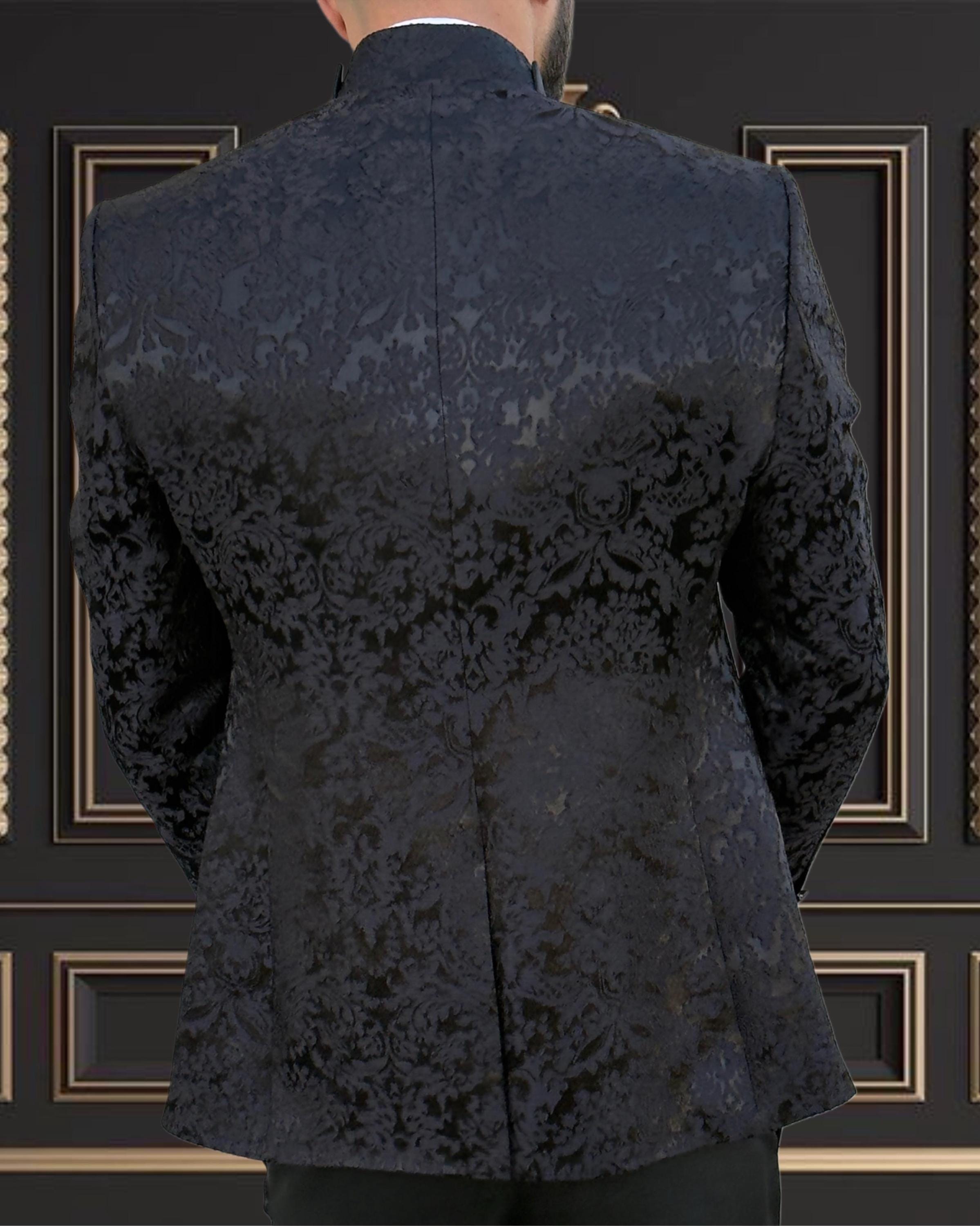 Mens Slim Fit Black Floral Tuxedo Mandarin Collar for Weddings and ...