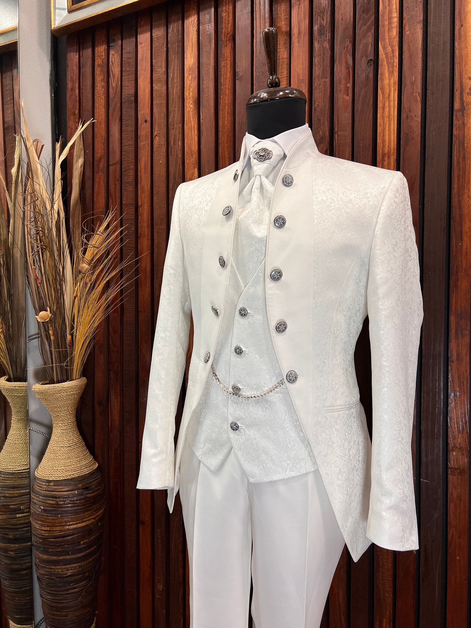 Mens Slim Fit White Tuxedo Mandarin Collar | Weddings and Special ...