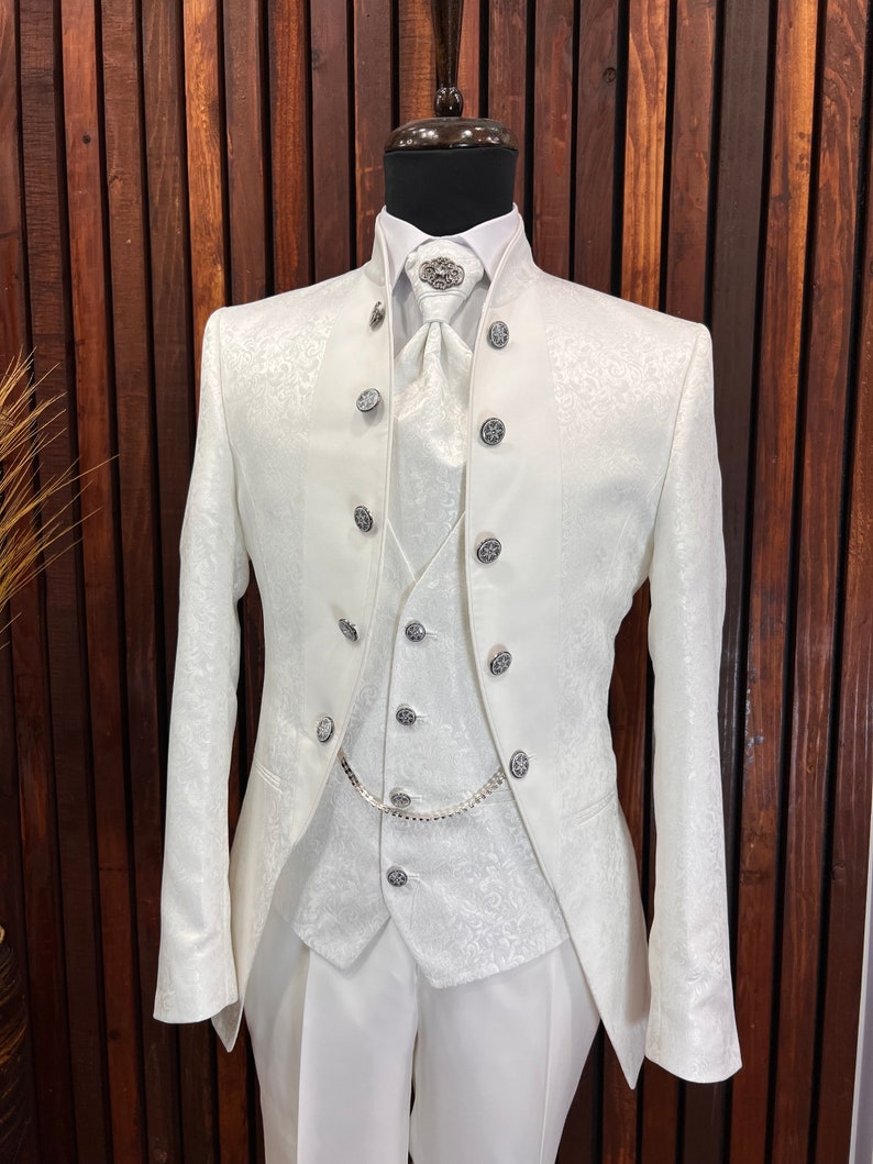 Mens Slim Fit White Tuxedo Mandarin Collar | Weddings and Special ...