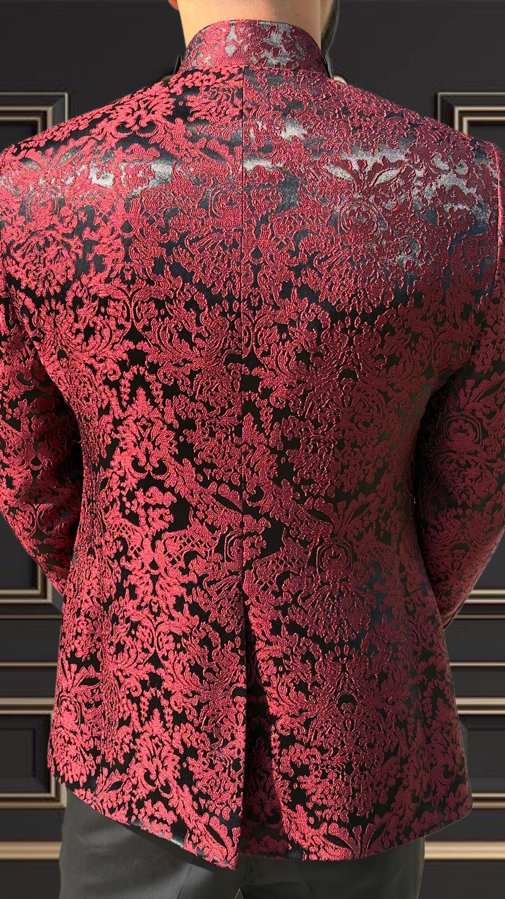 Mens Slim Fit Burgundy Tuxedo Mandarin Collar for Weddings and Special ...