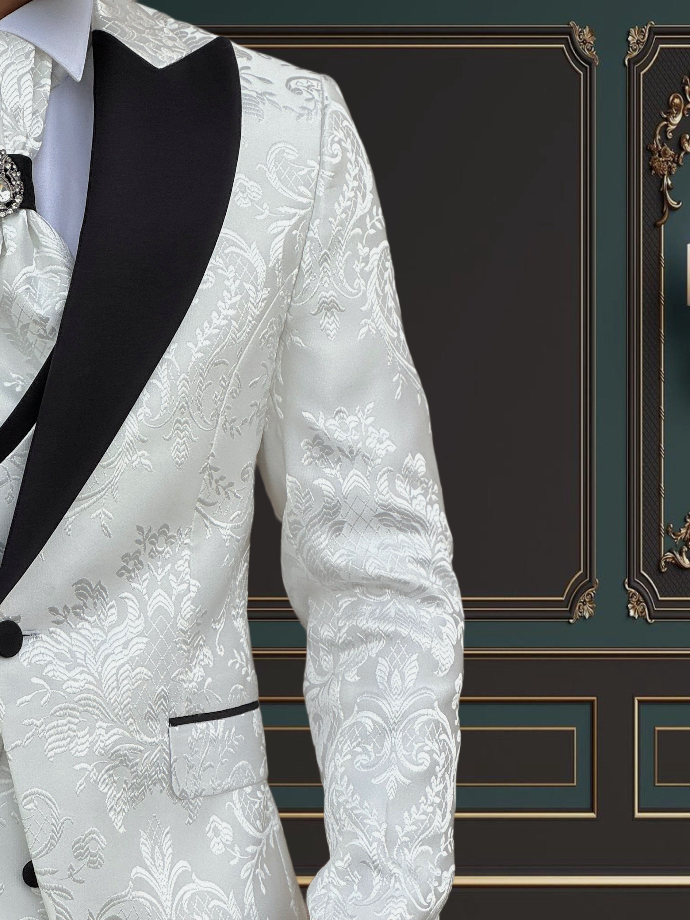 Mens Slim Fit White Floral Tuxedo Peak Lapel | Weddings and Special Occasions Tuxedo - Etsy