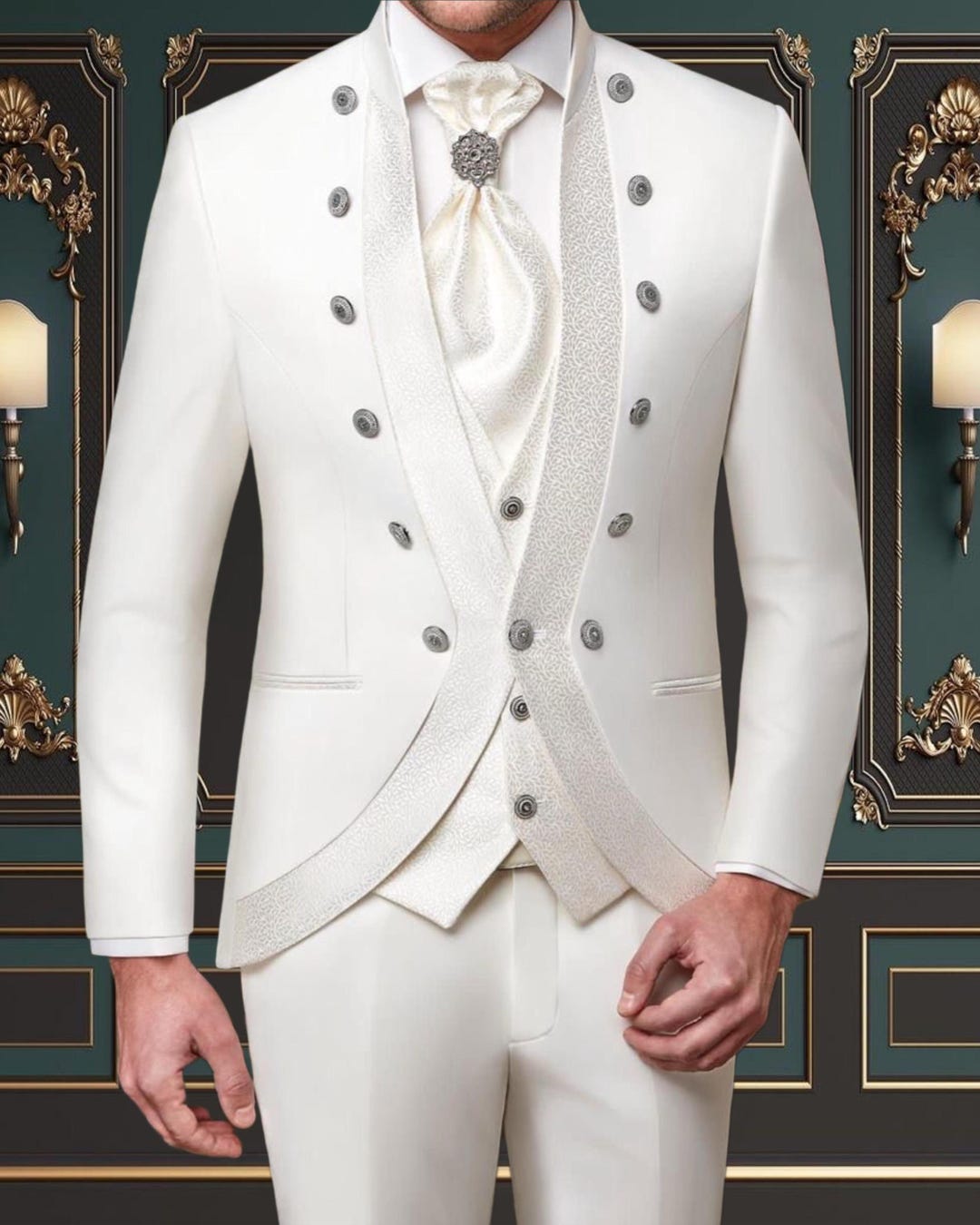 Mens off White Tuxedo Mandarin Collar | Weddings and Special Occasions ...