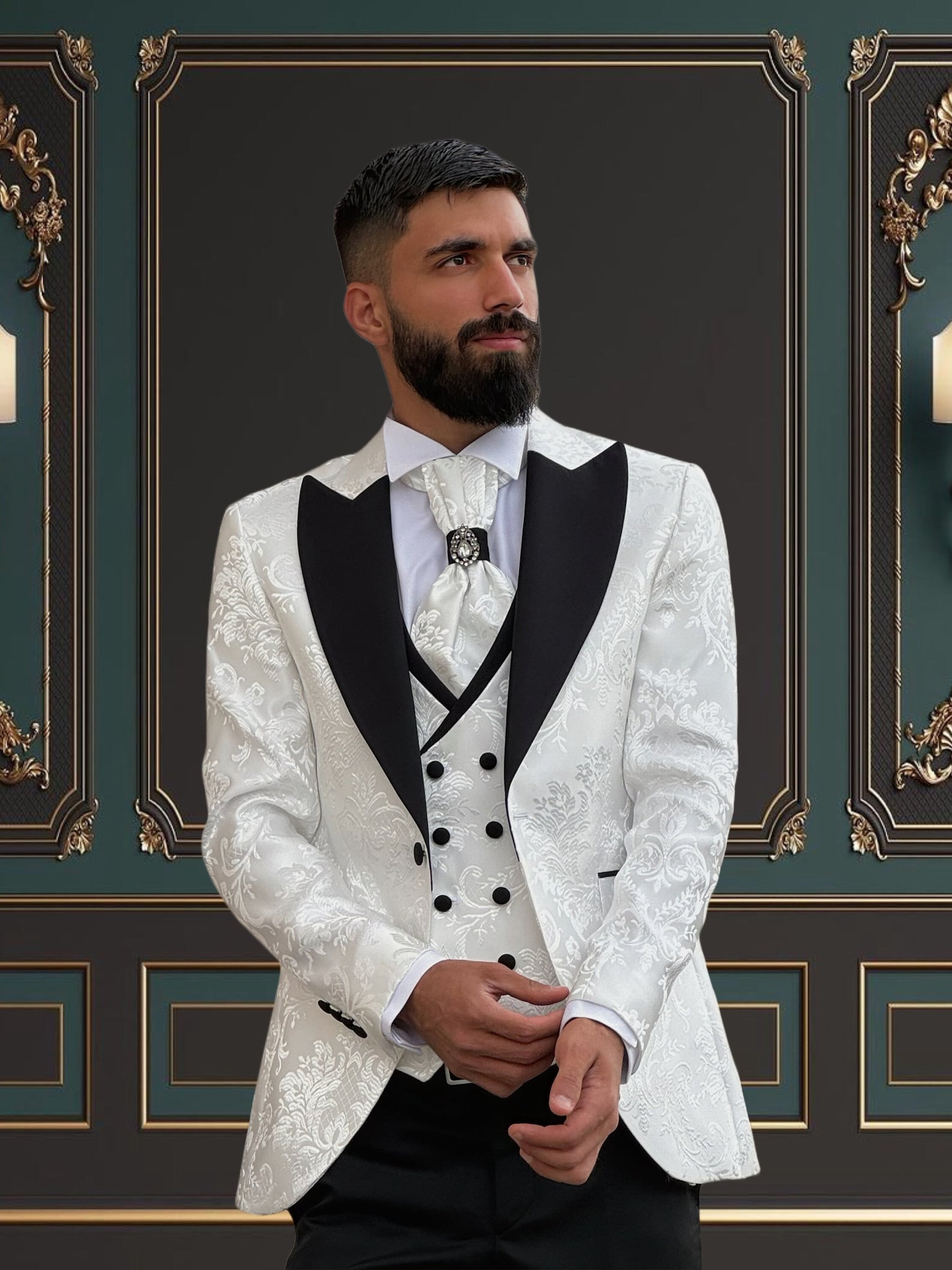 Mens Slim Fit White Floral Tuxedo Peak Lapel | Weddings and Special ...