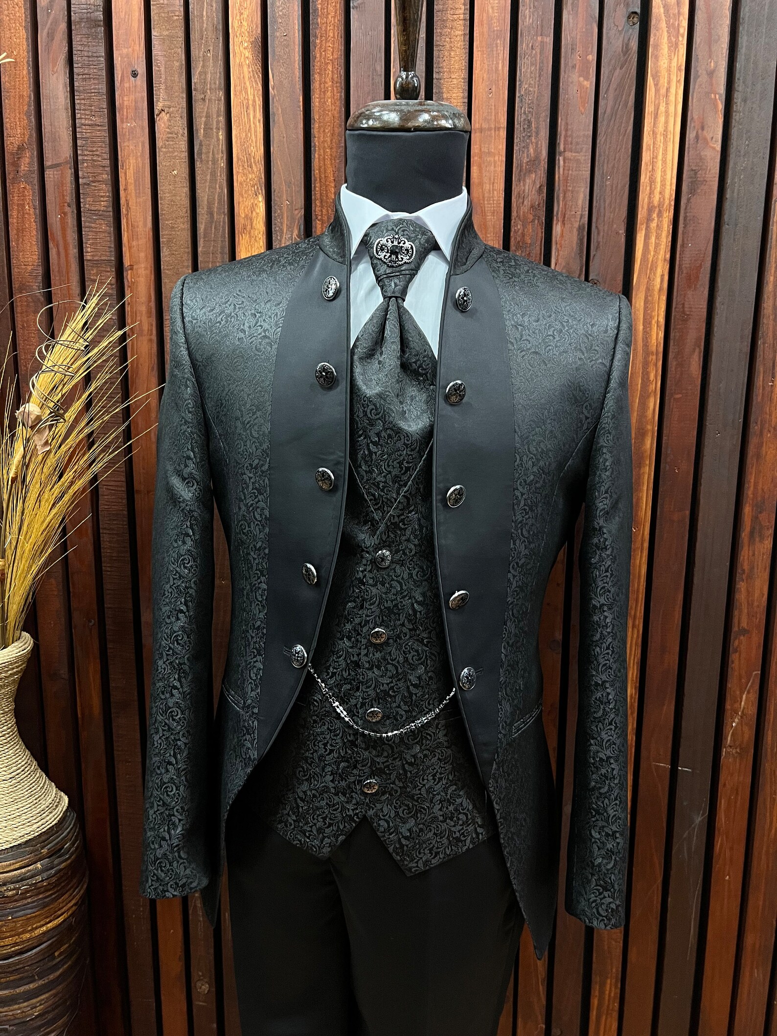 Mens Slim Fit Black Tuxedo Mandarin Collar | Weddings and Special ...