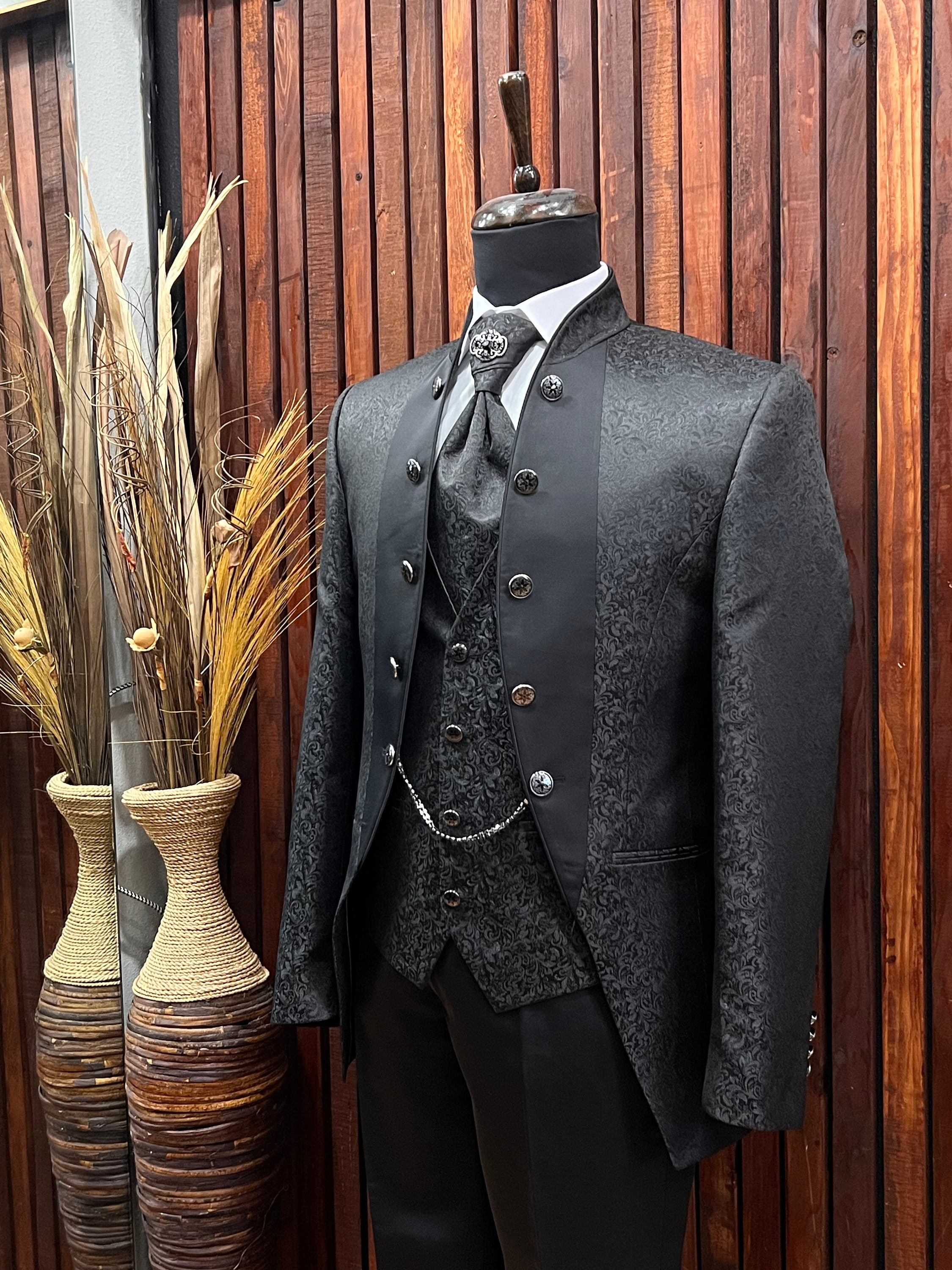 Mens Slim Fit Black Tuxedo Mandarin Collar | Weddings and Special ...