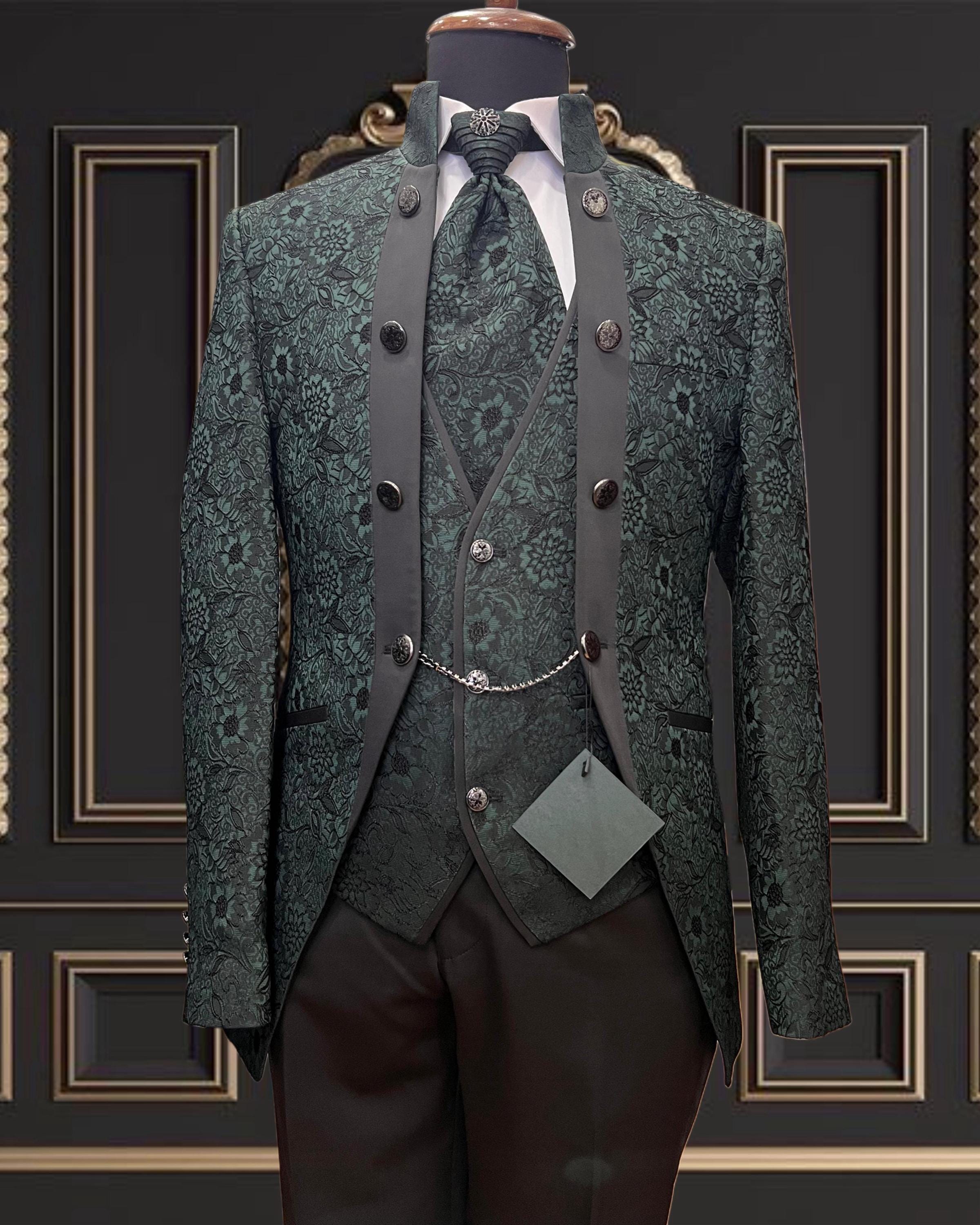 Mens Slim Fit Green Tuxedo Mandarin Collar | Weddings and Special ...
