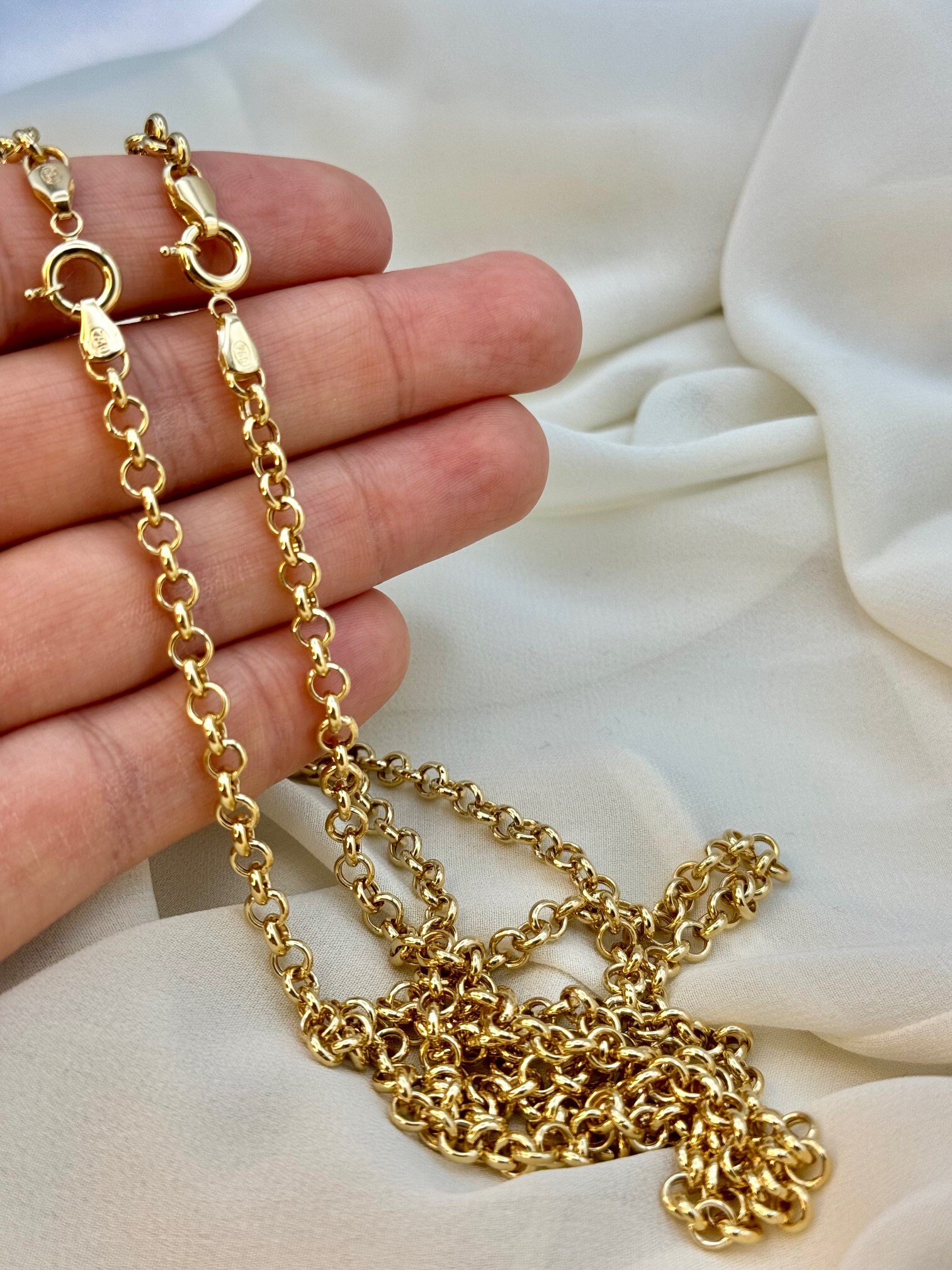 18k Solid Gold Rolo Chain, 18k Gold, Gold Rolo Chain, Rolo Chain ...