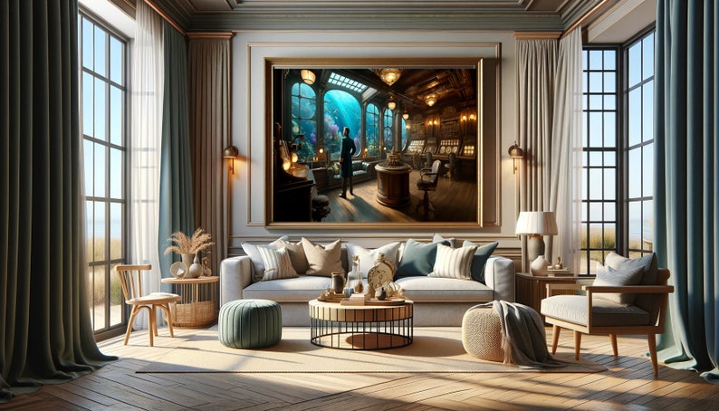 Captain's Vigil the Nautilus Command Room Digital Print 24.89 X 14.223 ...