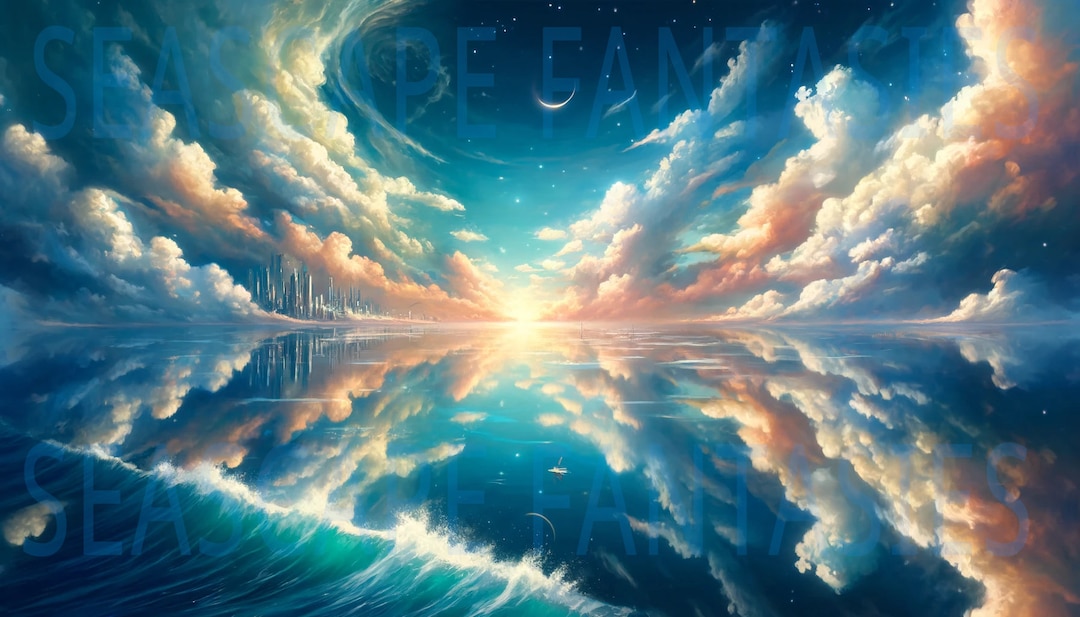 Digital Print: Ocean's Mirror - Reflective Seascape - 24.89" X 14.223 ...