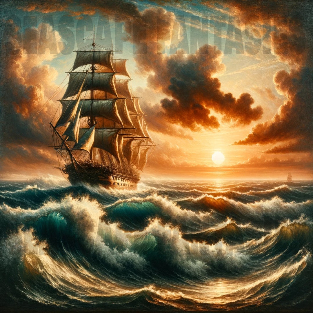 Traditional Romantic Era Seascape - Digital Print - 14.22" X 14.22" - Etsy