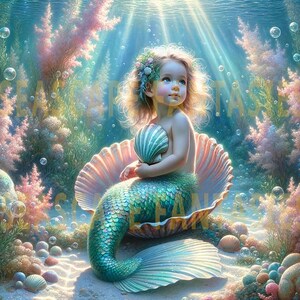 Aqua Aria - Baby Mermaid Digital Print, Home Decor, 15.807" X 14.223 ...