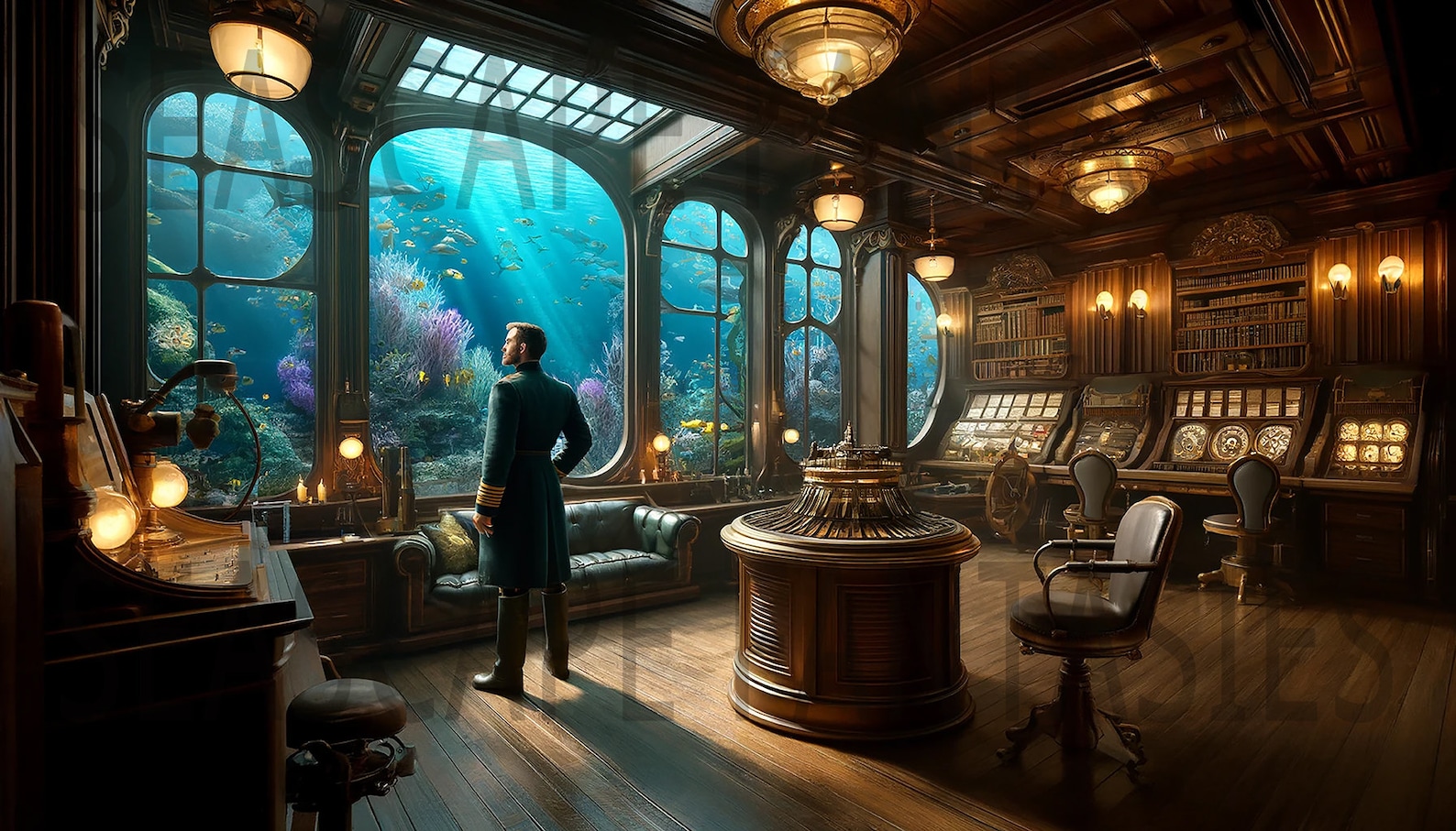 Captain's Vigil - the Nautilus Command Room - Digital Print - 24.89" X ...