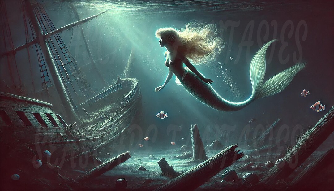 The Little Mermaid – the Mermaid and the Shipwreck - Digital Painting ...