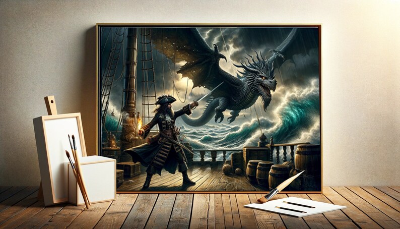 Blackbeard Vs. Dragon - Digital Print - Etsy