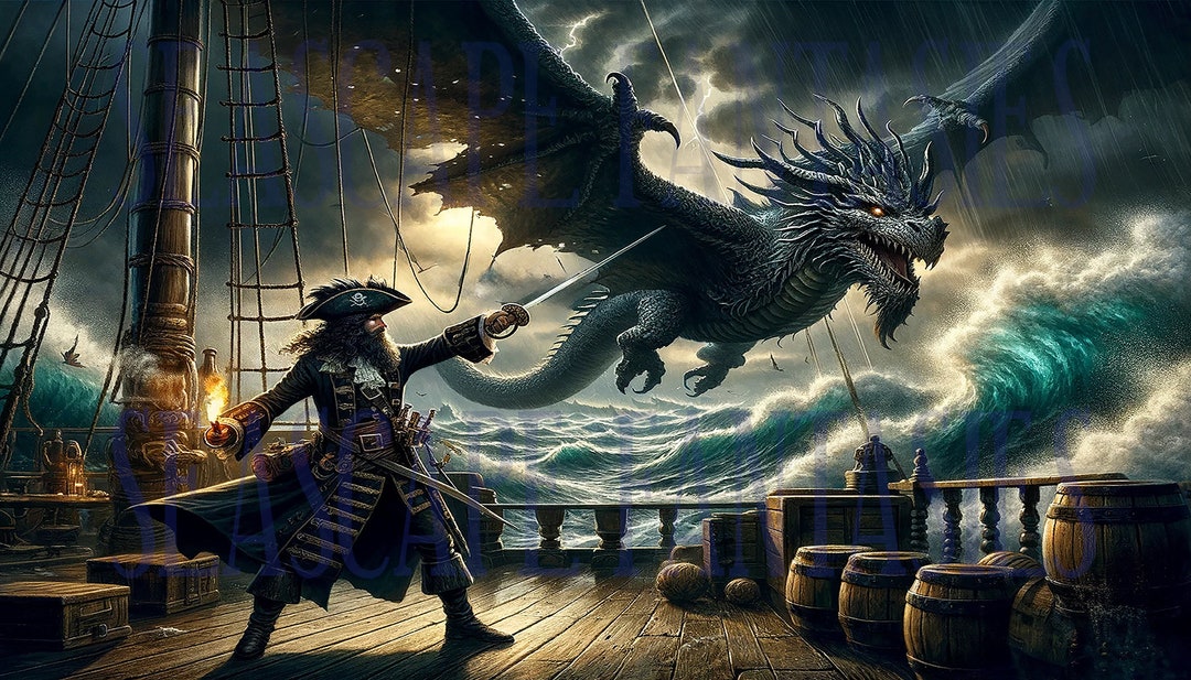 Blackbeard Vs. Dragon - Digital Print - Etsy