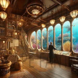 Captain Nemo's Sanctuary - Nautilus Study Room - Digital Art - 24.89" X ...