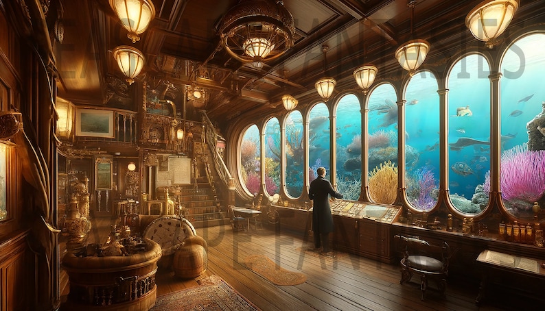Captain Nemo's Sanctuary - Nautilus Study Room - Digital Art - 24.89" X ...