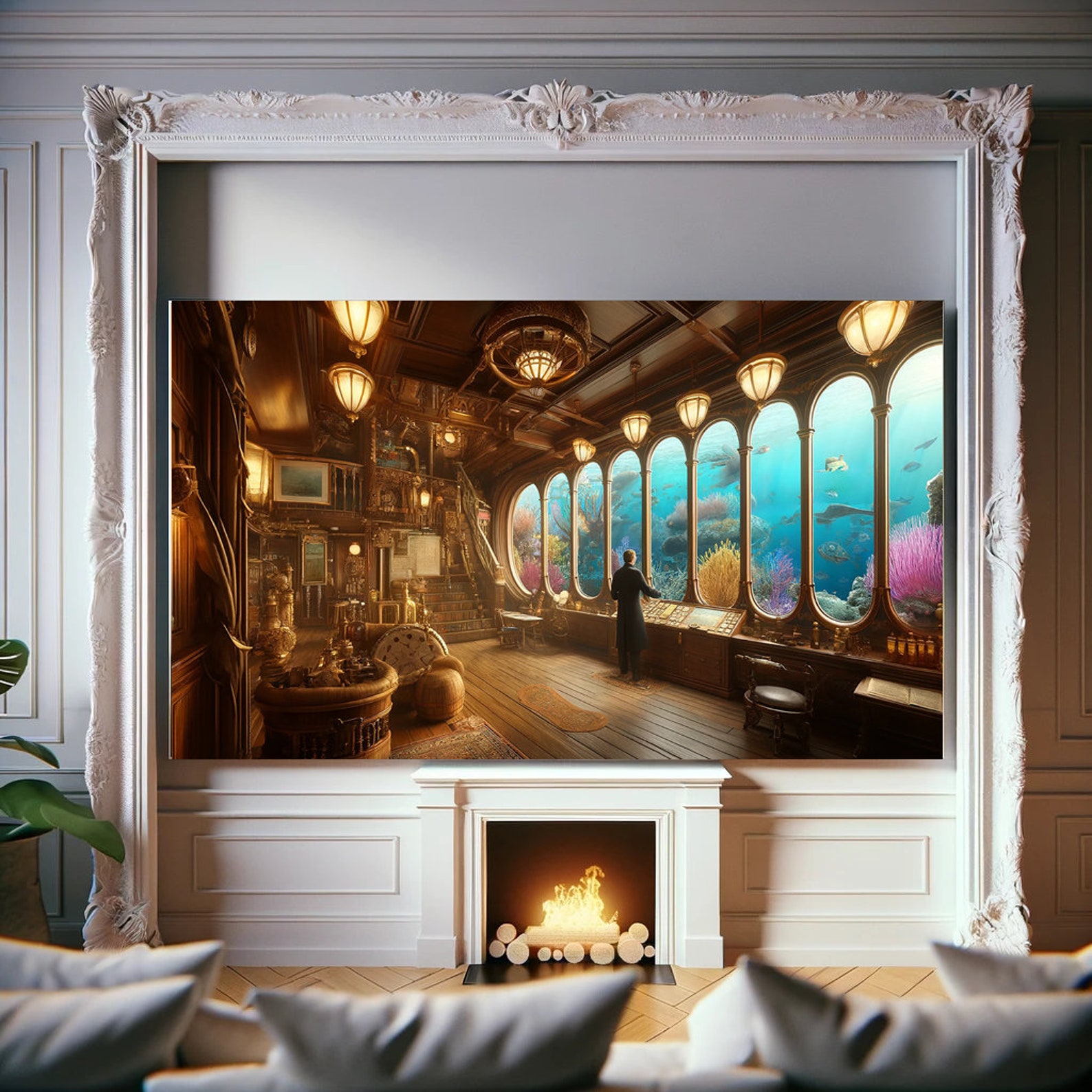 Captain Nemo's Sanctuary - Nautilus Study Room - Digital Art - 24.89" X ...
