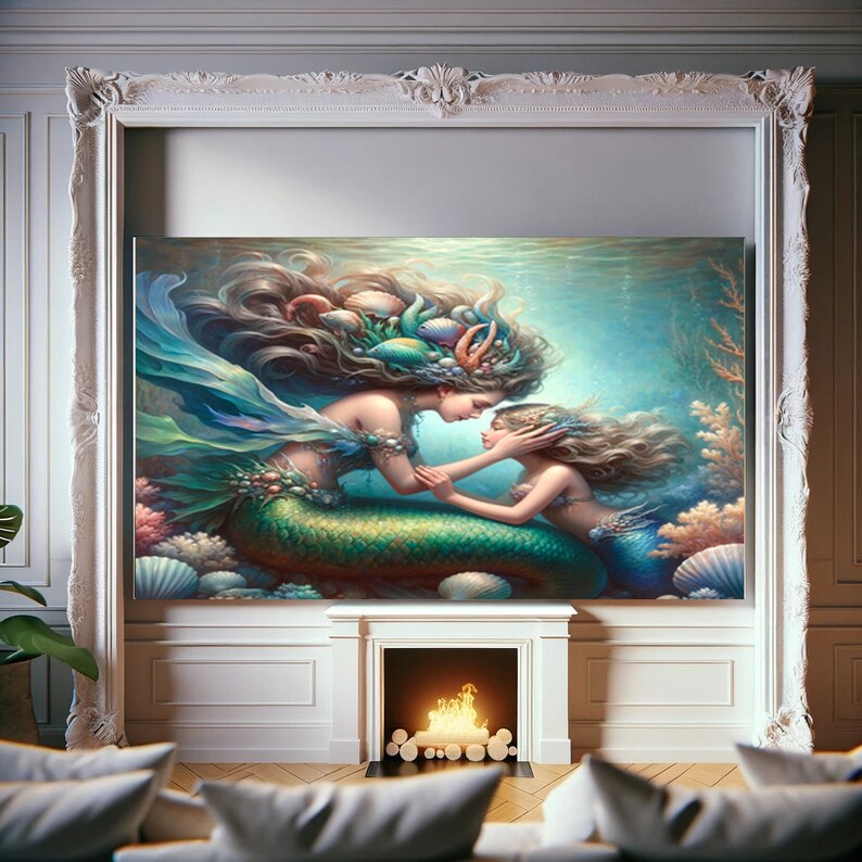 Ocean's Embrace: Mother and Daughter Mermaid Canvas Print, 12 X 9 - Etsy