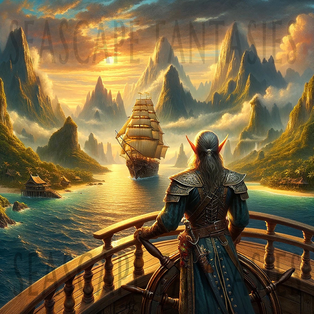 Digital - Stoic Elven Captain and Ship - Digital Oil Painting Download ...