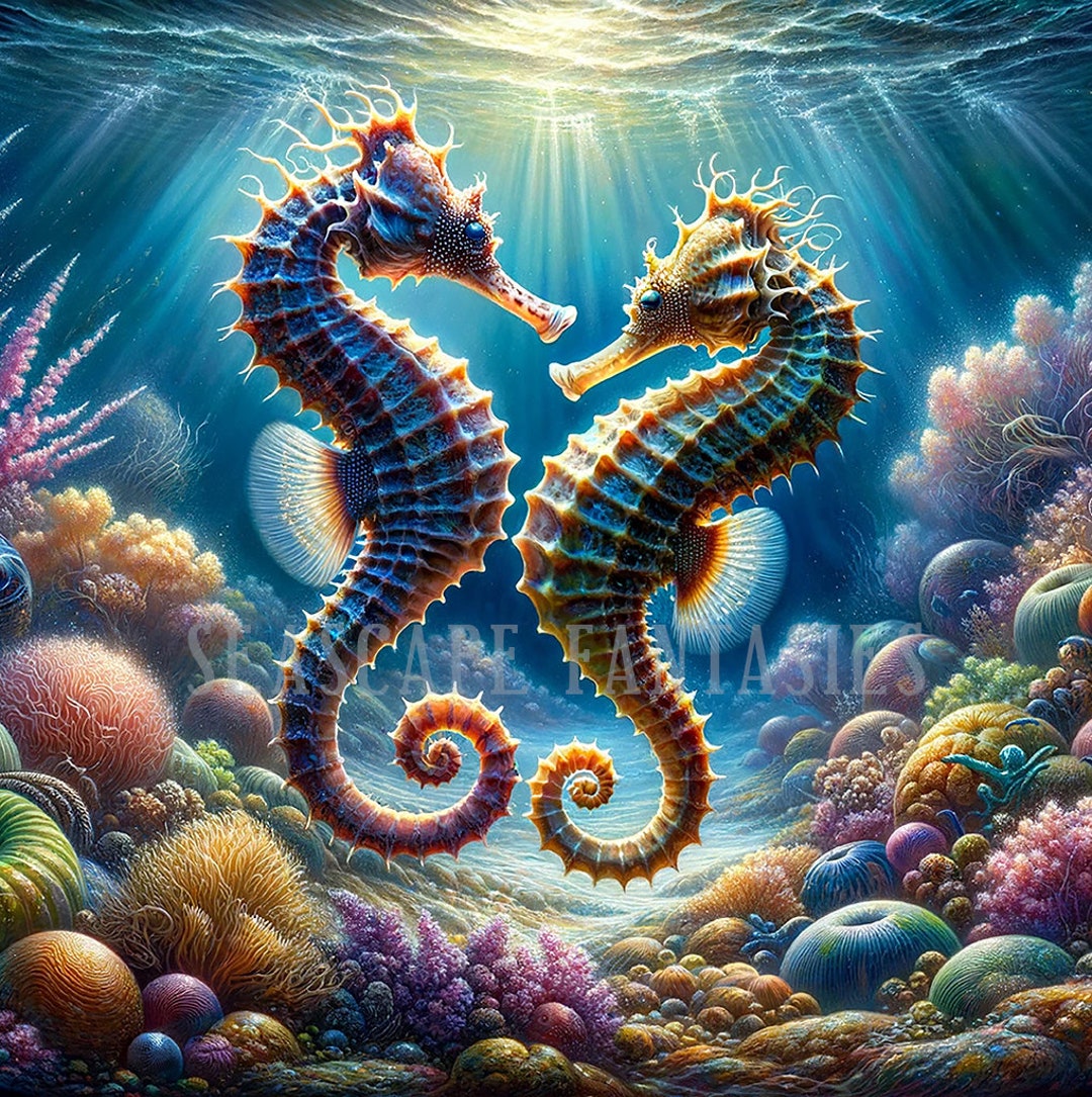 Digital - Underwater Ballet: Seahorses in Harmony - Etsy