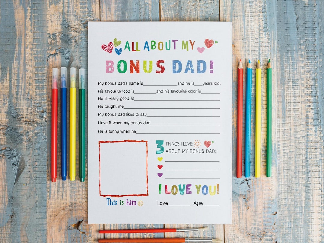 All About My Bonus Dad Printable, Personalized Gift for Dad, Papa, Fill ...