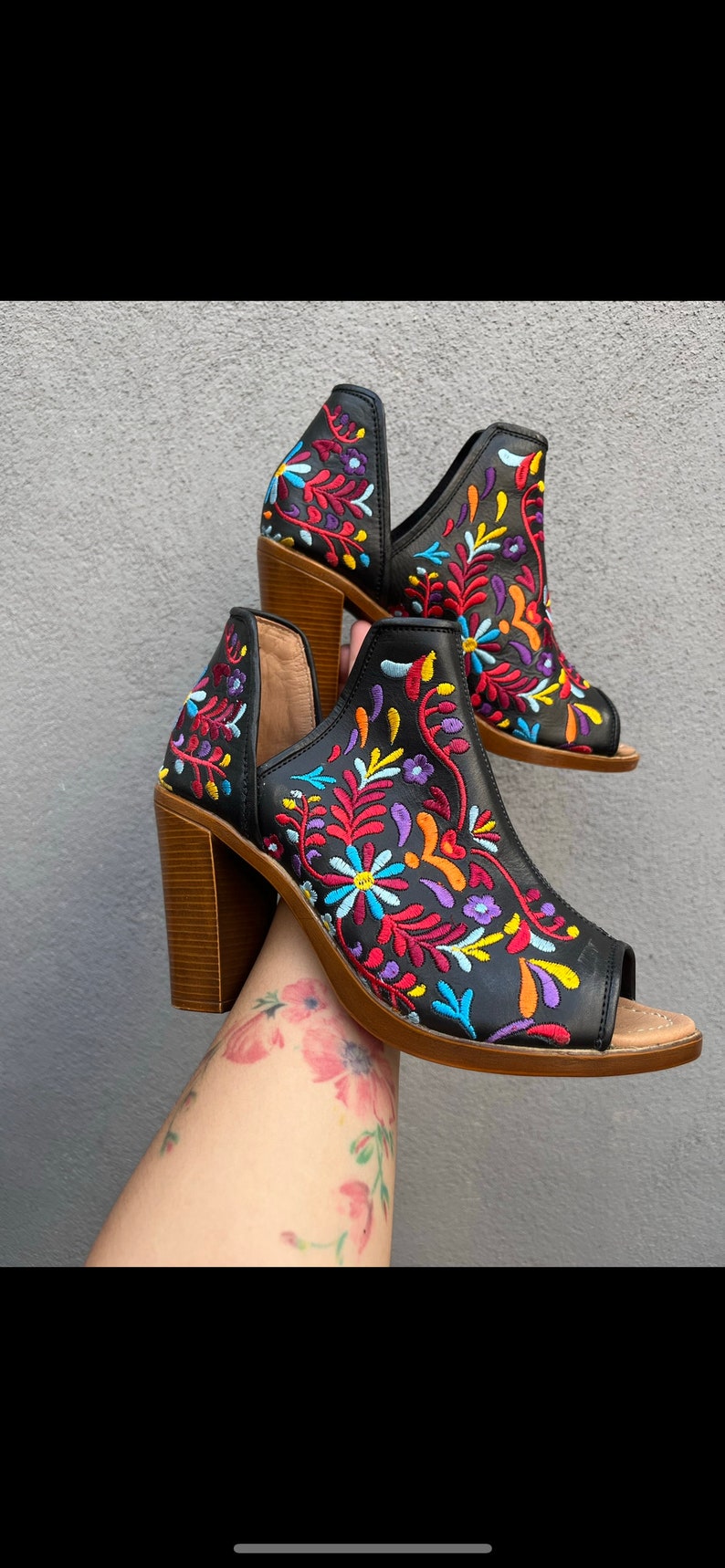 Open Toe Embroidered Mexican Leather BOOT Boho Hippie Mexican Style All ...
