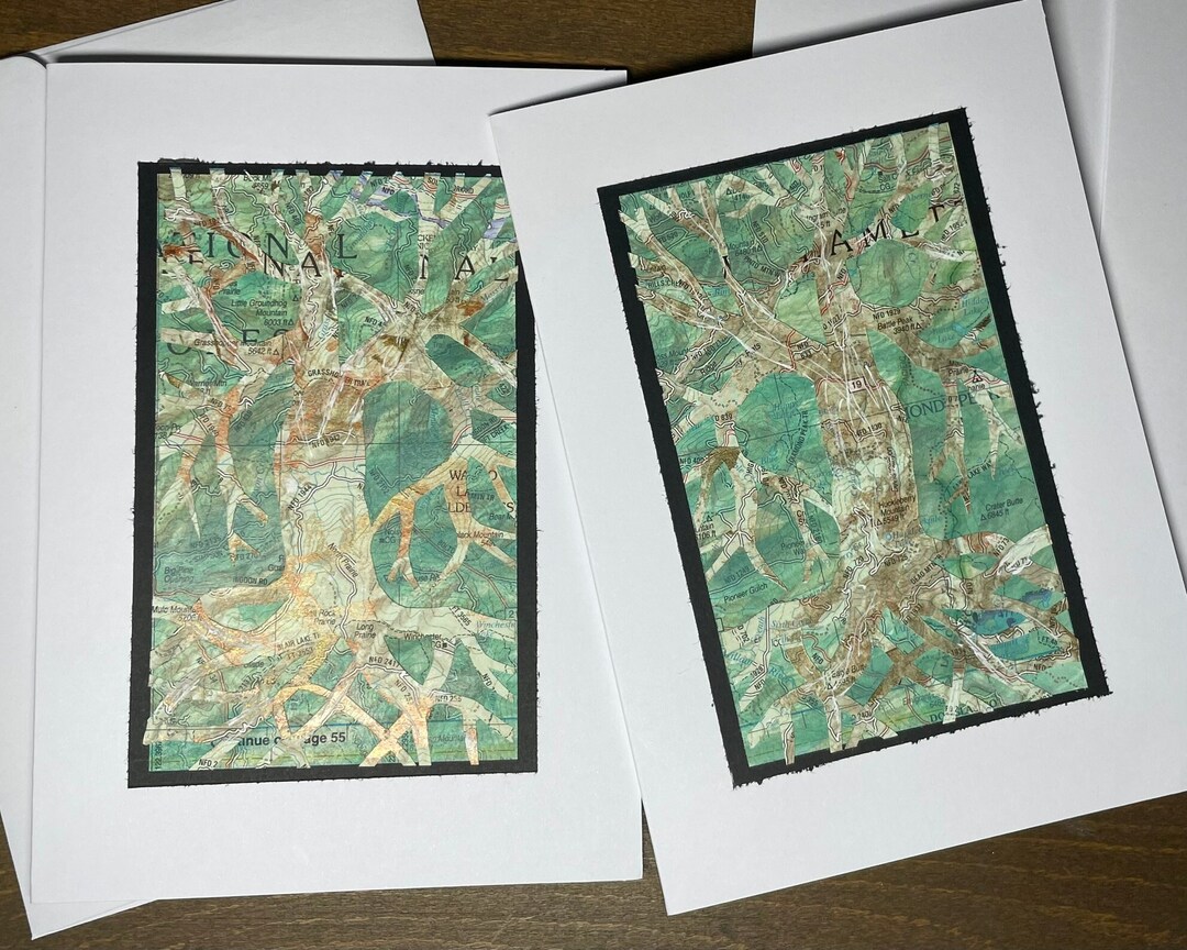 Oregon Map-tree Collage (set of 2): Original Hand-painted Collage Art ...