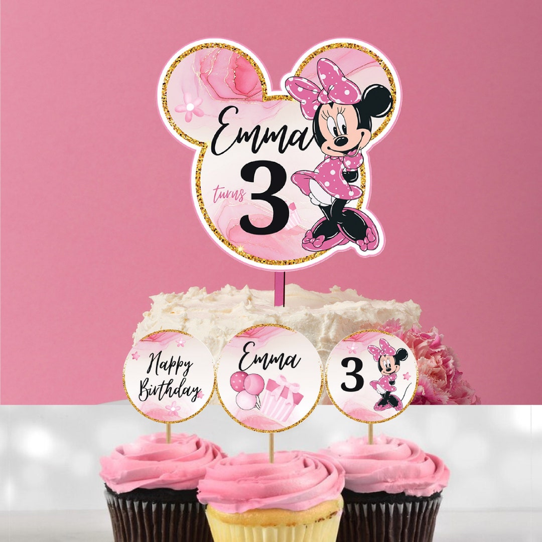 Minnie Mouse Pink Cake Topper, Minnie Mouse Pink Birthday Cake Topper ...