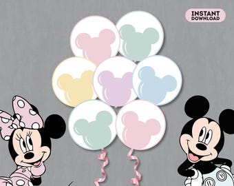 Printable Pastel Mickey Balloons, Disneyland Baby Shower Stand up Prop ...