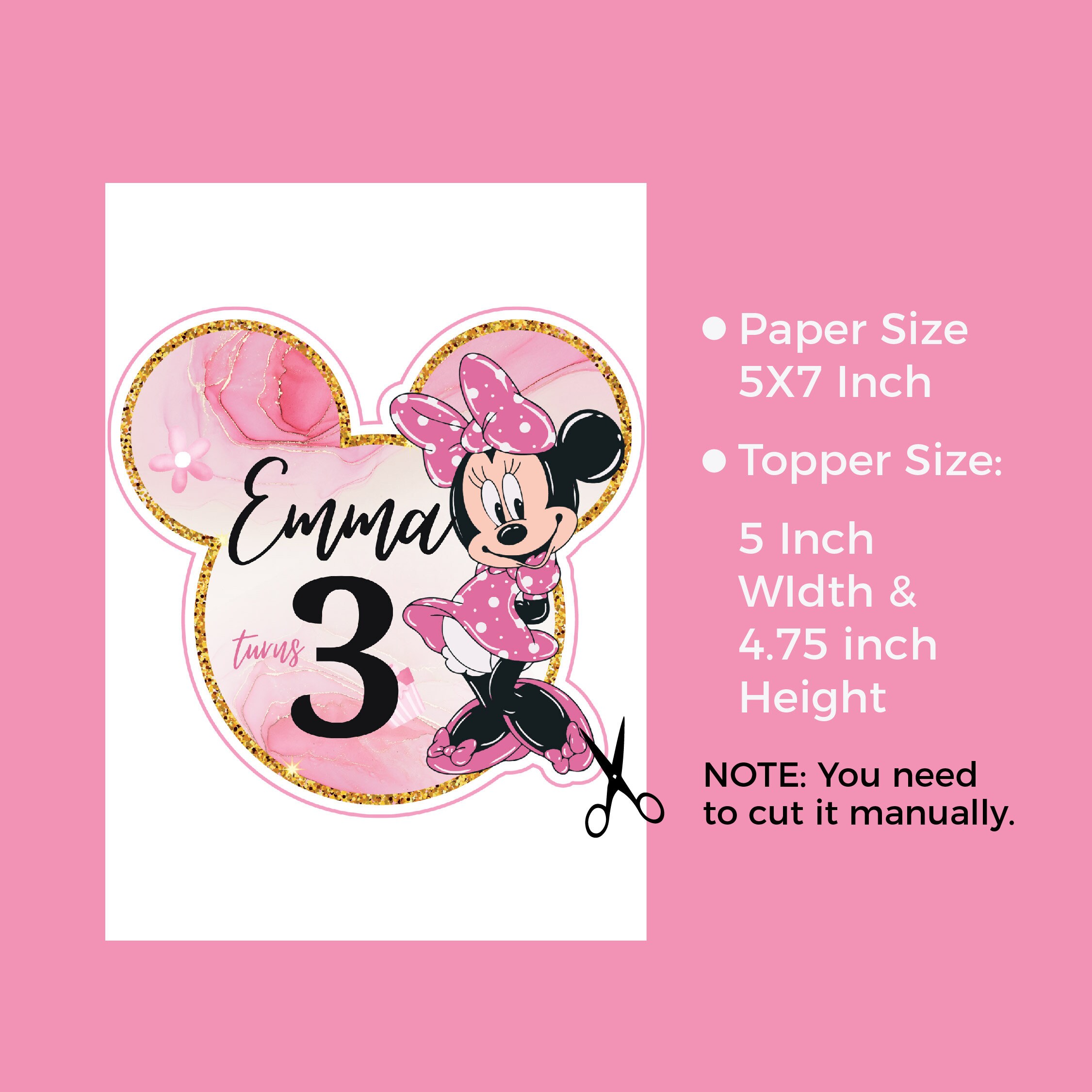 Minnie Mouse Pink Cake Topper, Minnie Mouse Pink Birthday Cake Topper ...