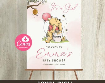 Editable Winnie the Pooh Sign, Winnie the Pooh Baby Shower, Winnie the ...