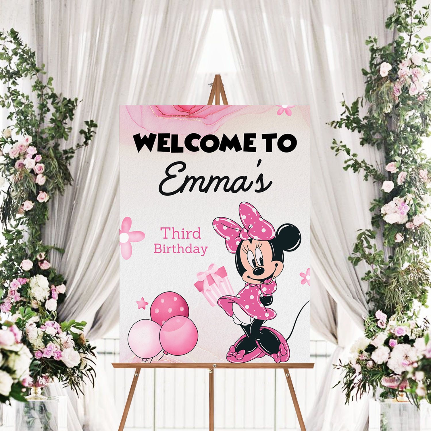 EDITABLE Mouse Birthday Welcome Sign, Girls Bday Welcome Poster, Modern ...