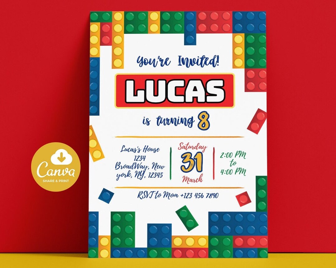 Building Blocks Birthday Invitation Building Bricks Kids Birthday Party ...