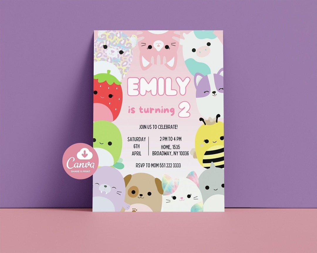 Editable Squishmallow Invitation Printable Squish Birthday Invitation ...