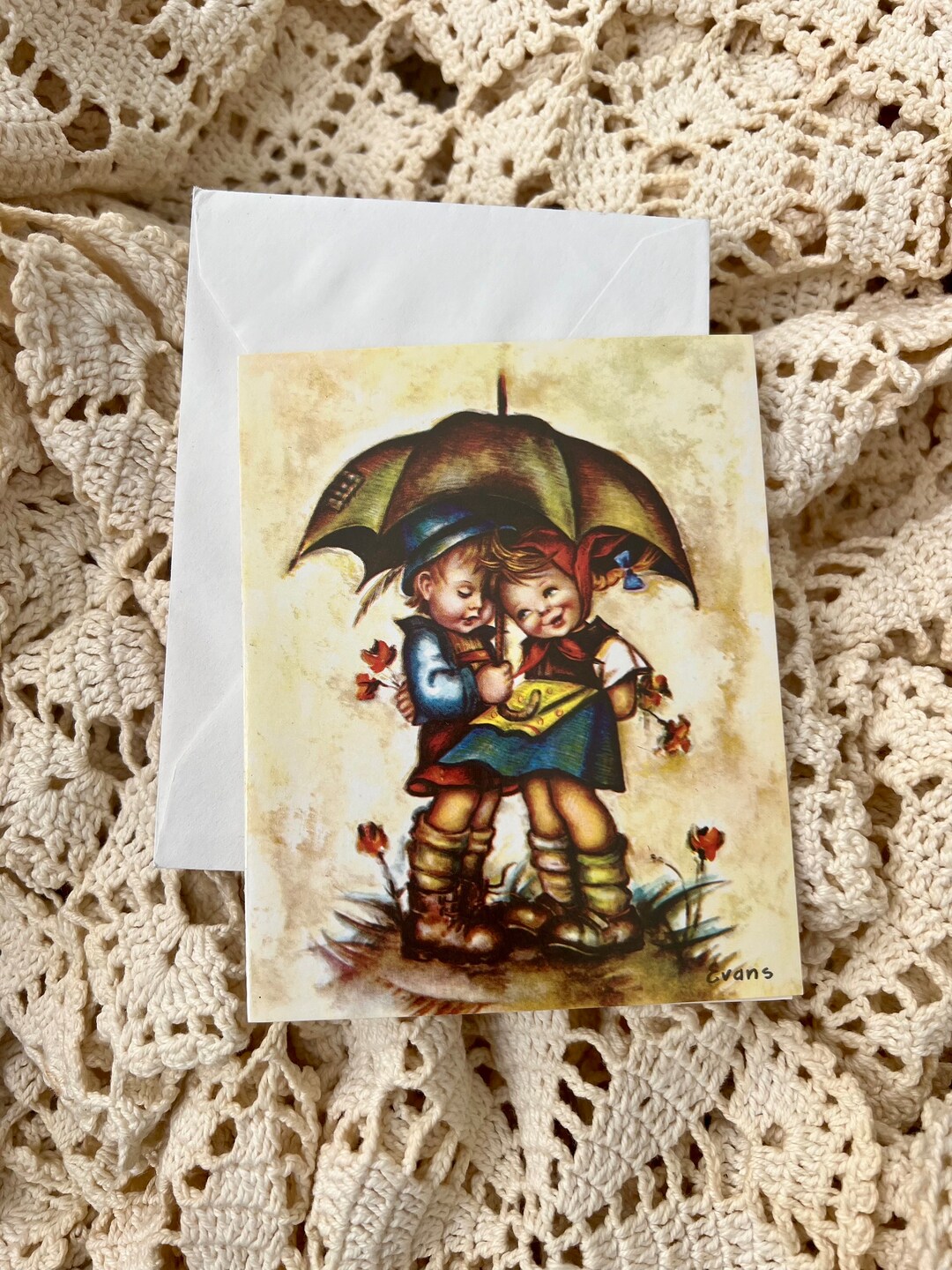 Vintage Evans Goebel Hummel Blank Card With Envelope Young Boy and Girl ...