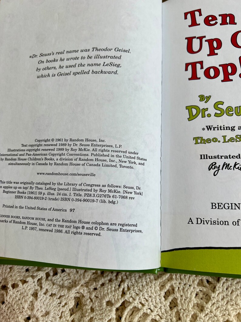 Ten Apples up on Top Dr. Seuss Hardcover 1989 - Etsy