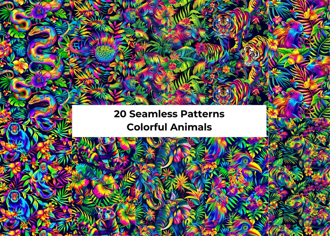 Colorful Animals Seamless Digital Paper | Colorful Animals Digital ...
