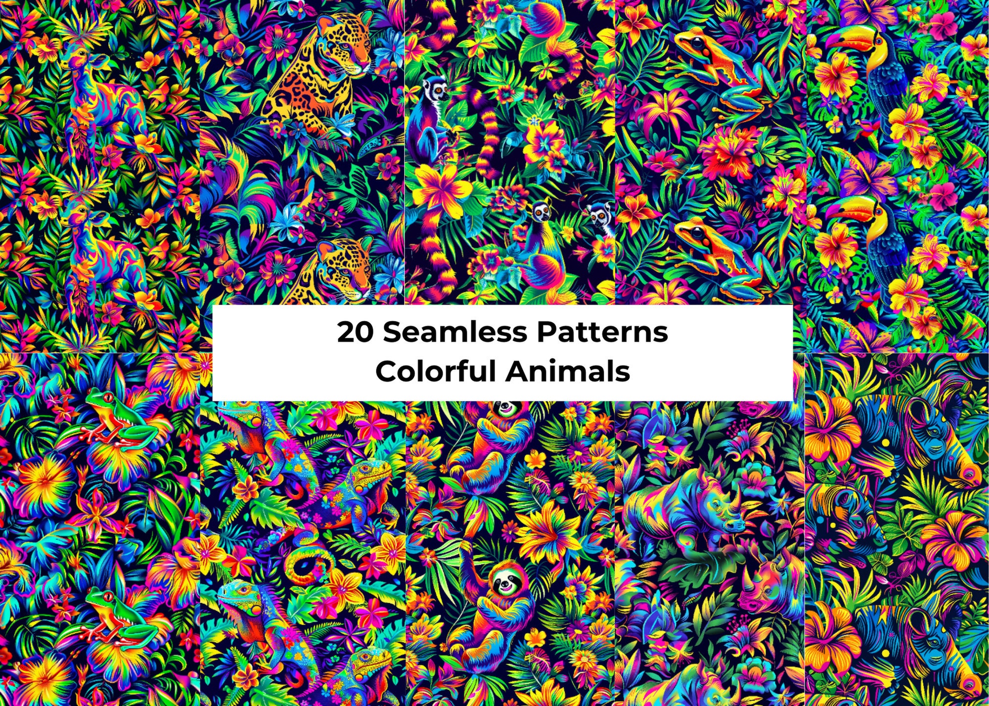Colorful Animals Seamless Digital Paper | Colorful Animals Digital ...