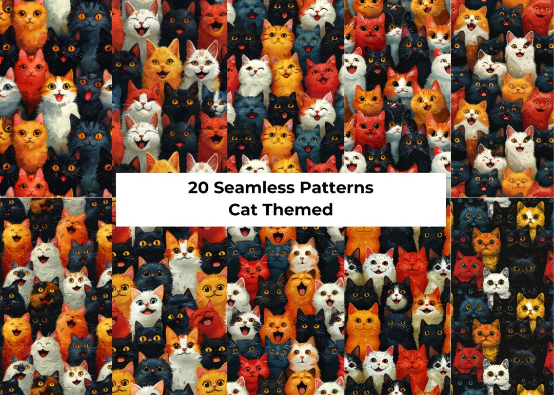 Cat Seamless Digital Paper | Cat Digital Patterns | 20 Instant ...