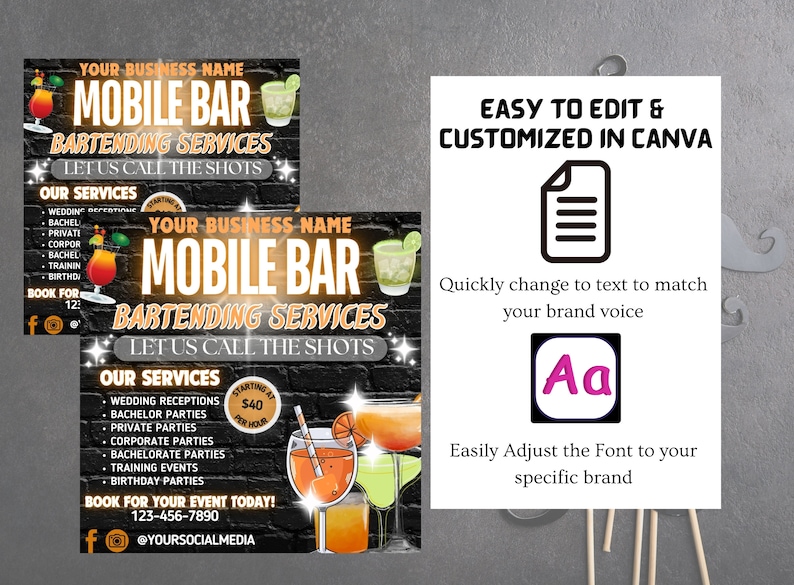 Mobile Bartending Services Flyer, DIY Flyer Template Design, Mobile Bar ...