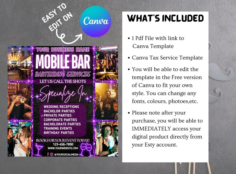Mobile Bartending Services Flyer, DIY Flyer Template Design, Mobile Bar ...