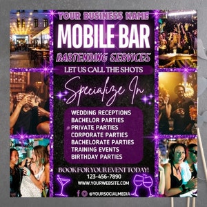 Mobile Bartending Services Flyer, DIY Flyer Template Design, Mobile Bar ...