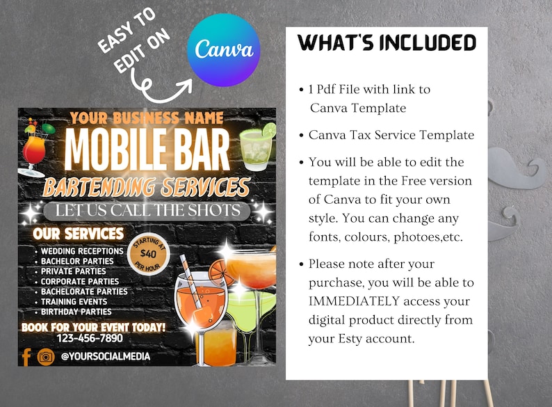 Mobile Bartending Services Flyer, DIY Flyer Template Design, Mobile Bar ...
