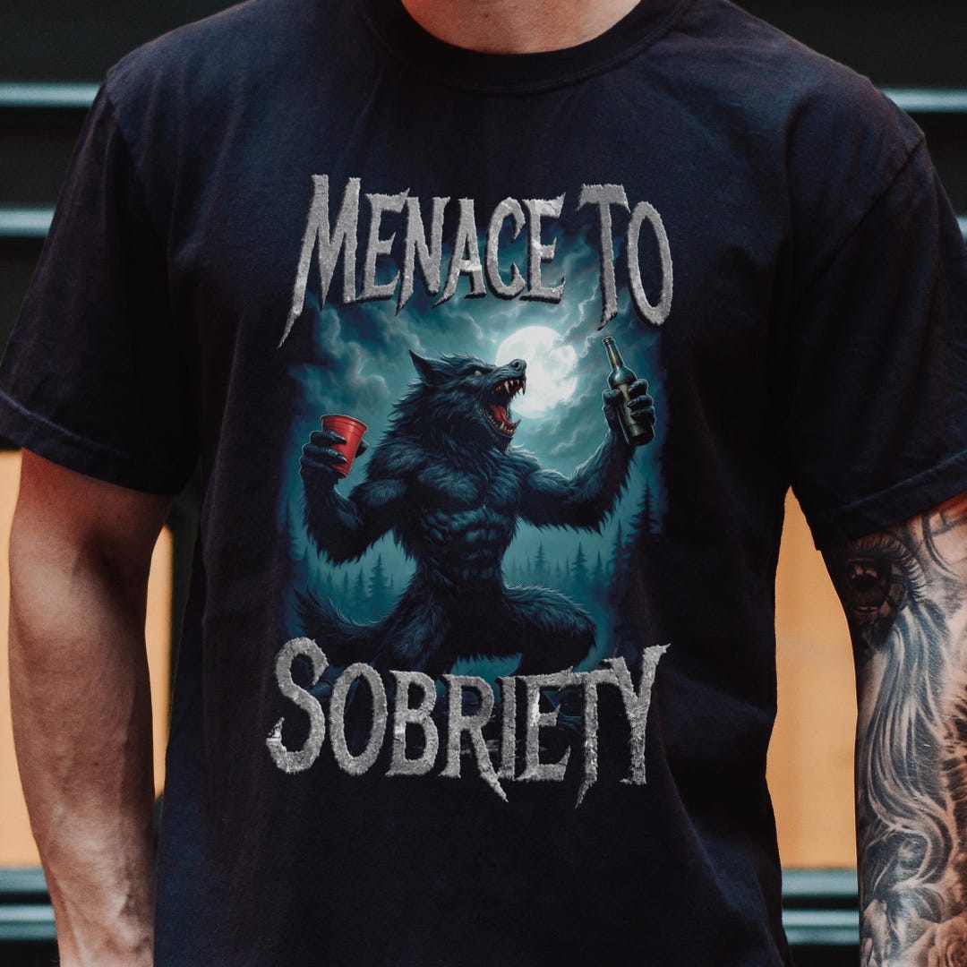 Menace to Sobriety Wolf Shirt, Vintage 90s Style Wolf Shirt, Funny Beer ...