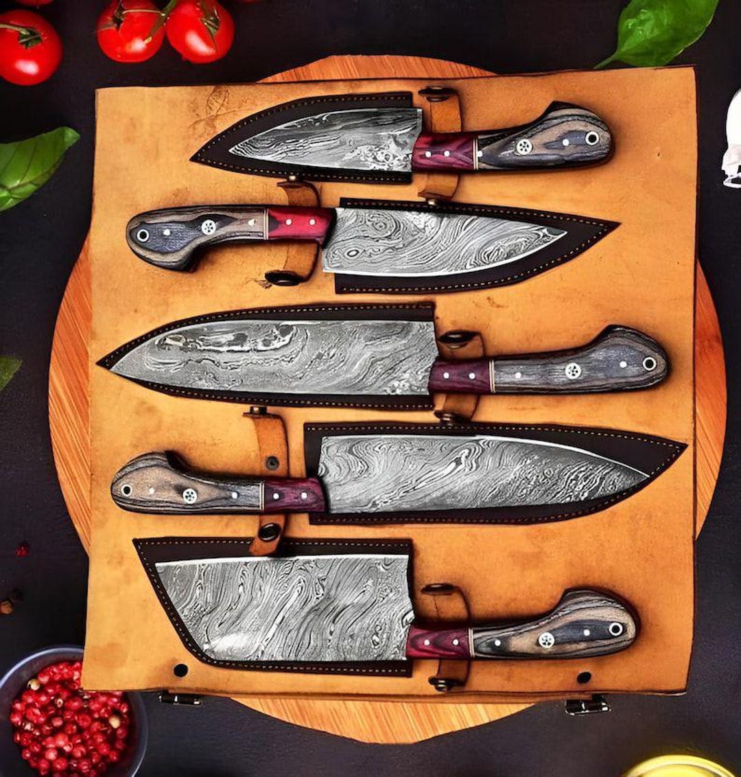 Custom Handmade Damascus Chef Knife Set | Personalized Chef Knife Set ...